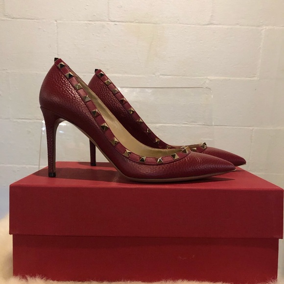 Valentino Garavani | Shoes | Valentino Gold Rock Stud Red Leather ...